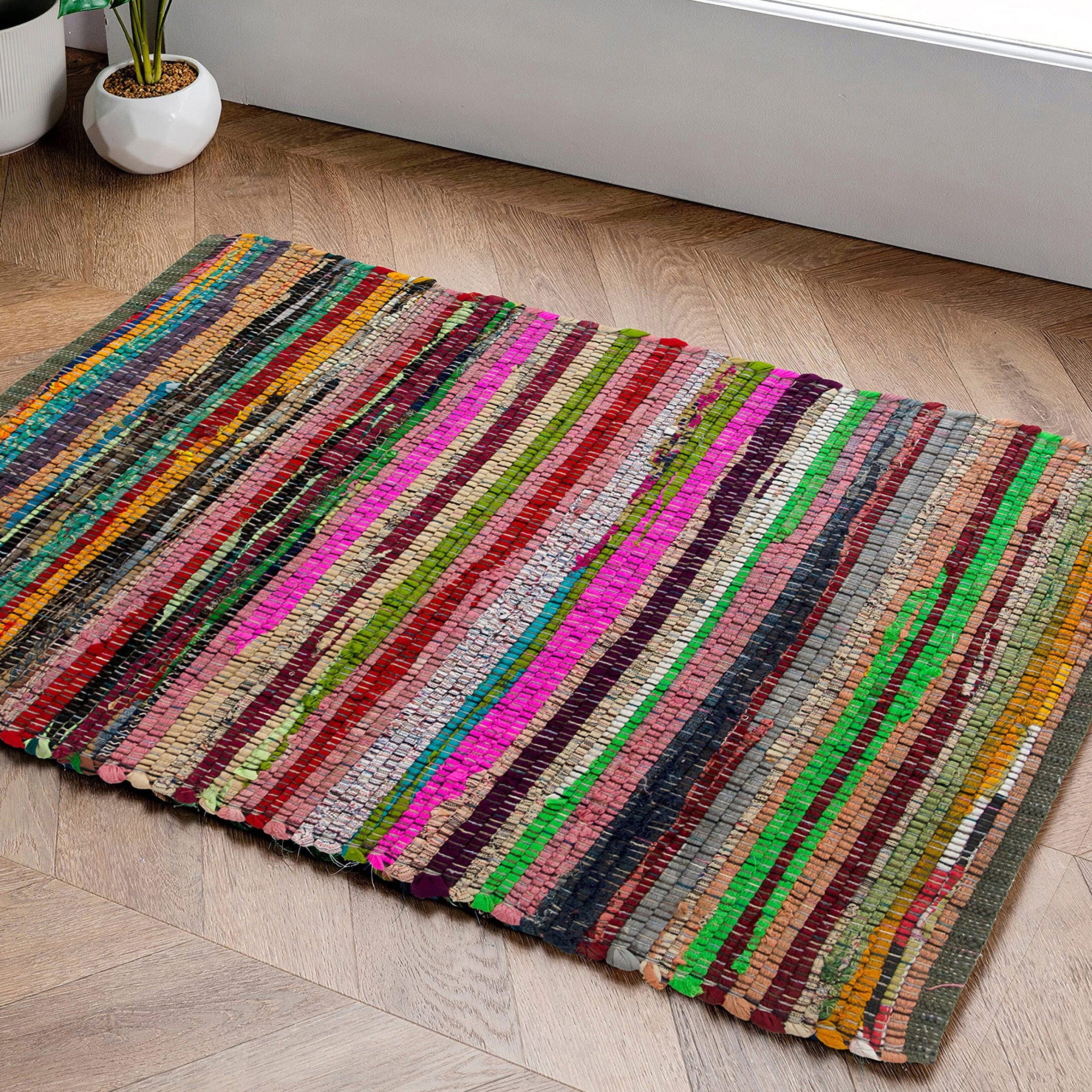 Rainbow Multi Chindi Rug - Multi, 24"x36" – Chardin Home